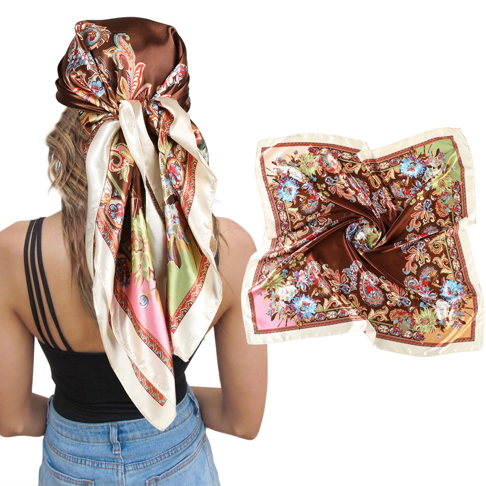 AWAYTR, Large Square Satin Bandana, 35"×35", Cashew - Walmart.com