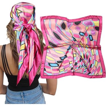 AWAYTR Silk Scarves 4 Pcs Satin Square Head Scarves Women Print Silk ...