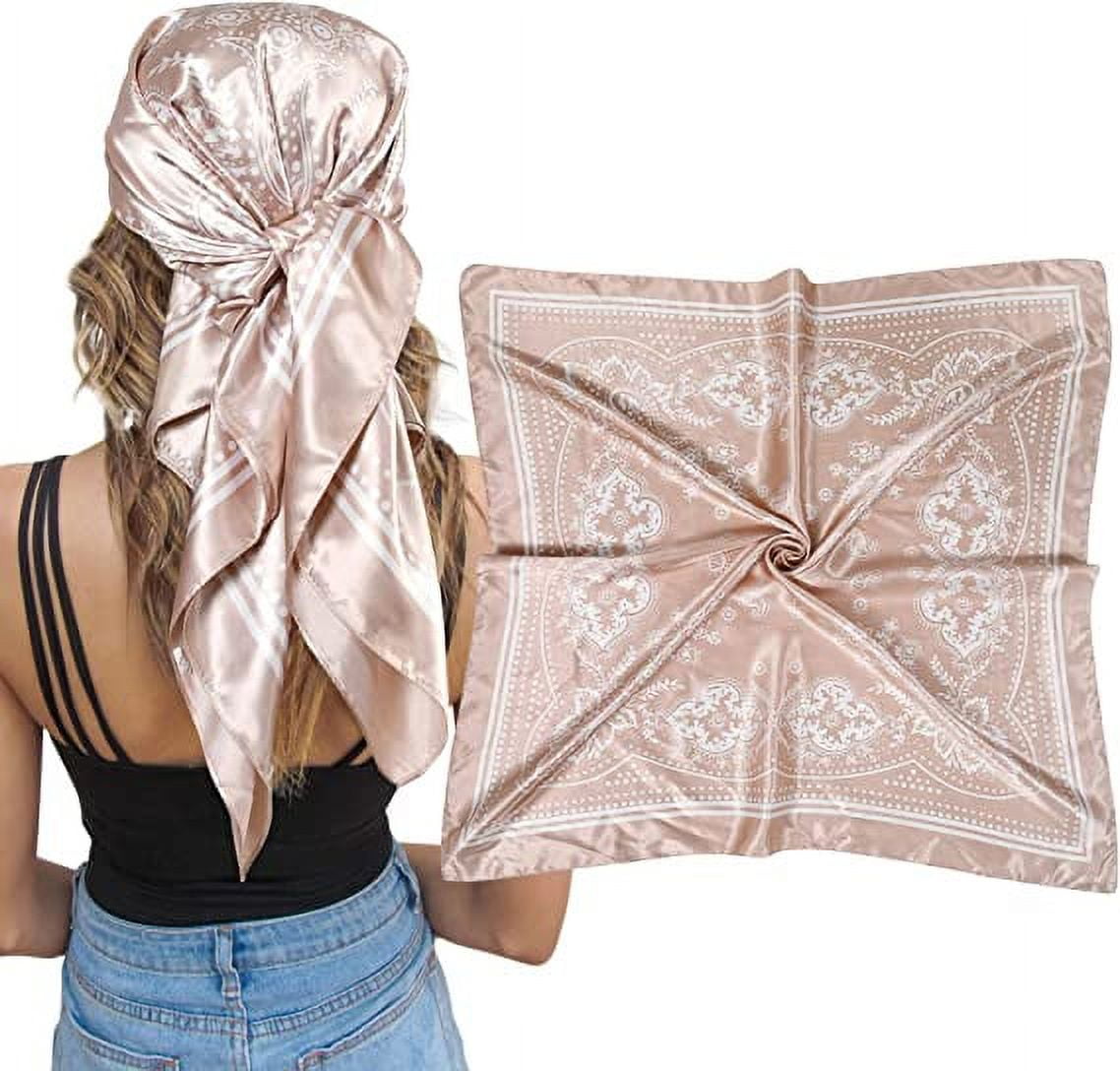 AWAYTR 35" Large Square Satin Head Scarf - Silk Hair Scarf Square Hair ...