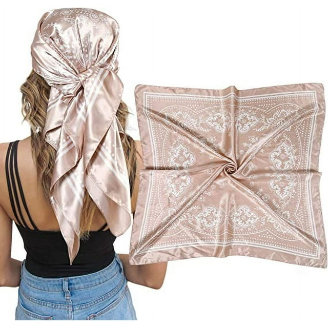 AWAYTR 35" Large Square Satin Head Scarf - Silk Hair Scarf Square Hair ...