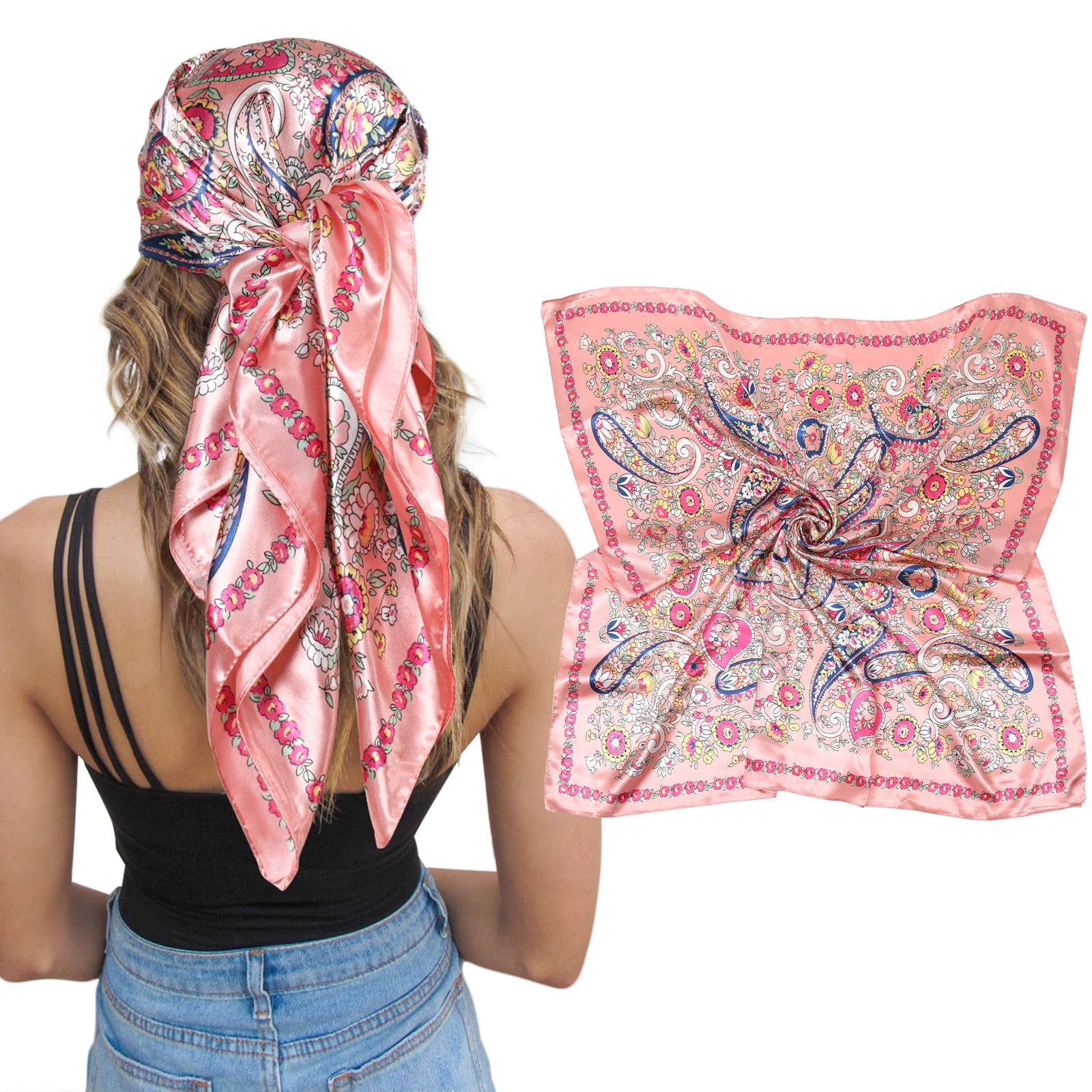 AWAYTR 35" Large Square Satin Head Scarf - Silk Hair Scarf Square Hair ...