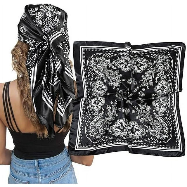 AWAYTR 35" Large Square Satin Head Scarf - Silk Hair Scarf Square Hair ...