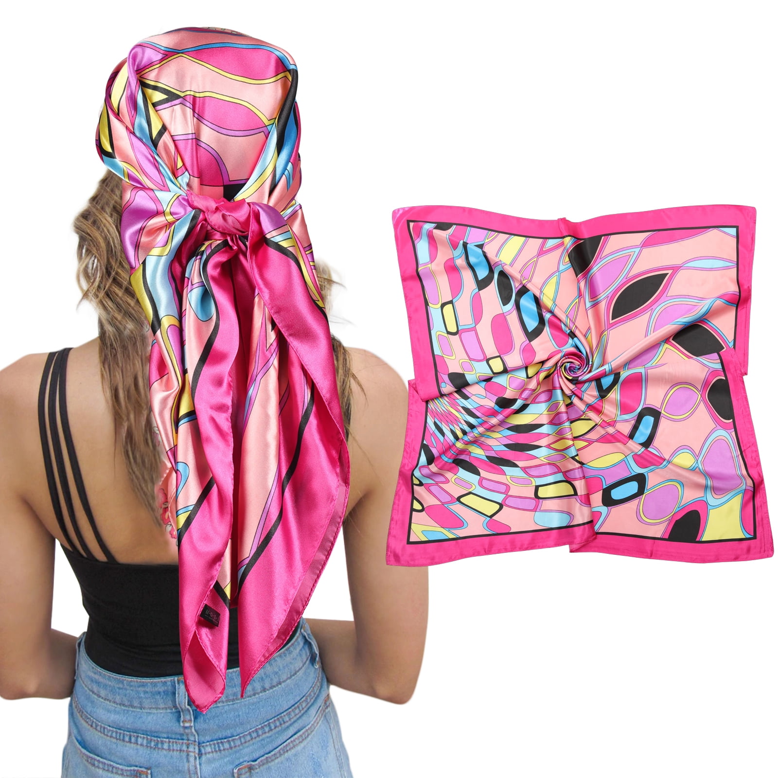 AWAYTR 35" Large Square Satin Head Scarf - Silk Hair Scarf Square Hair ...