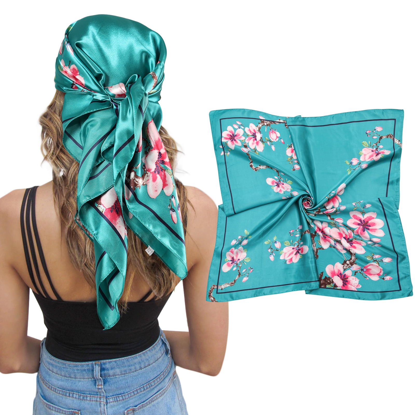 AWAYTR 35" Large Square Satin Head Scarf - Silk Hair Scarf Square Hair ...