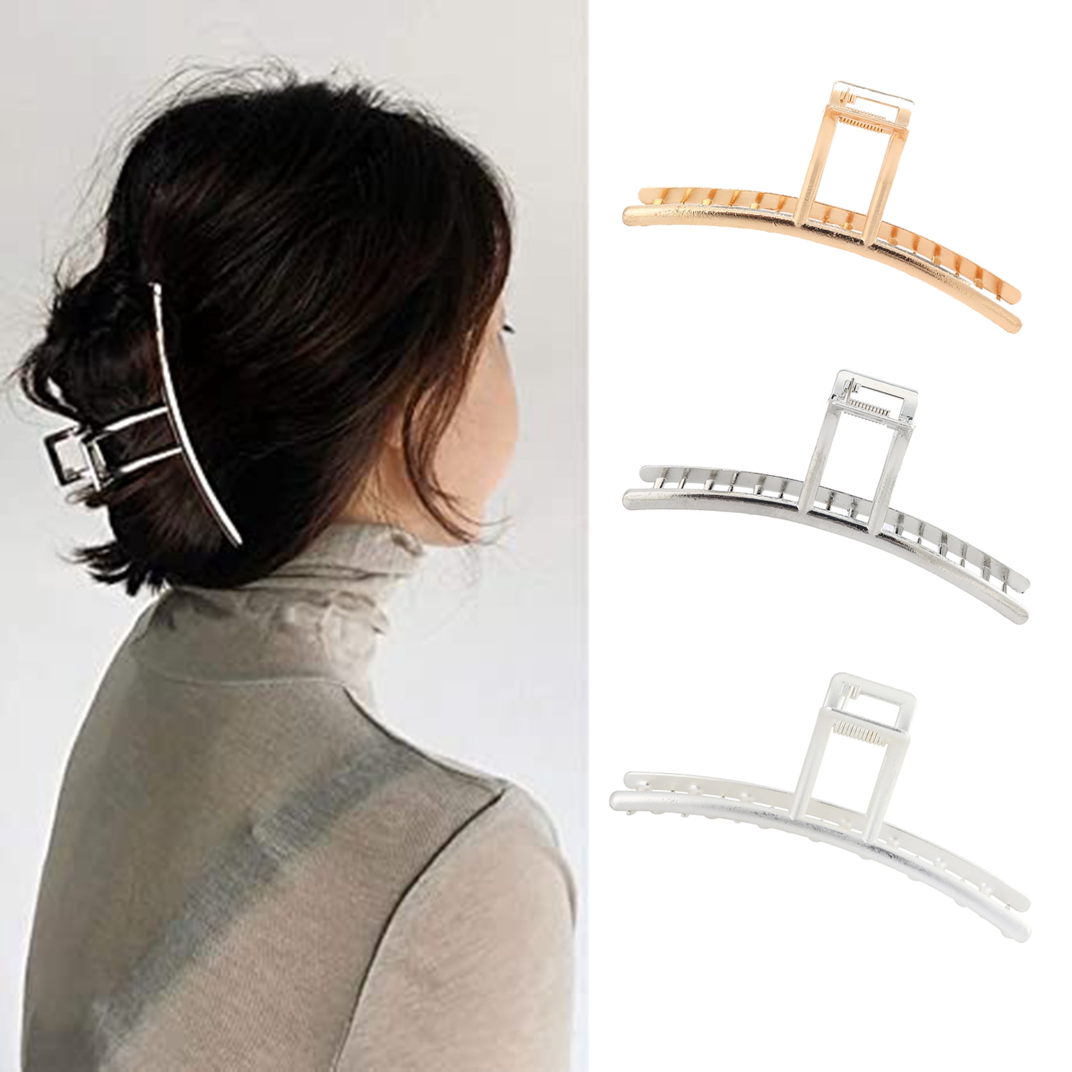 AWAYTR 3PCs Women's Hair Claw Clips Metal Hair Jaw Barrettes Strong ...
