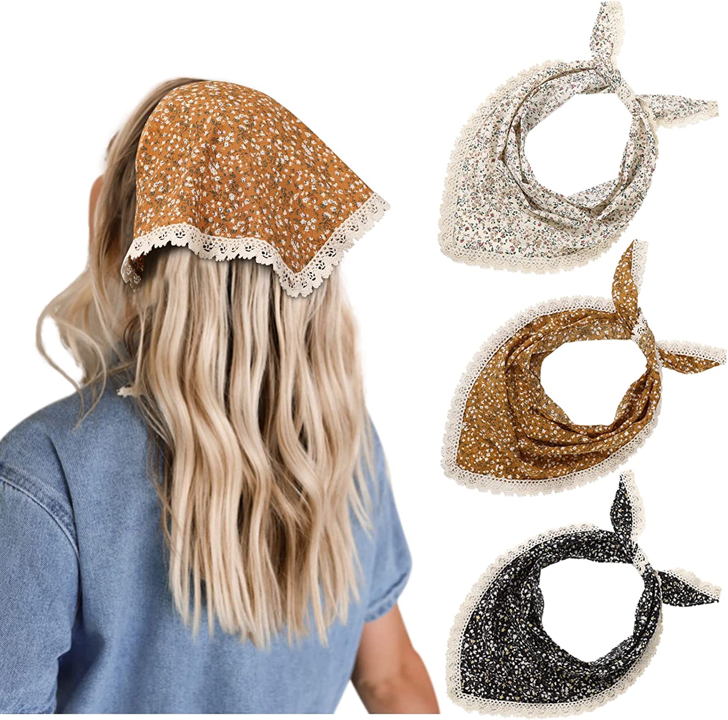 AWAYTR Floral Crochet Hair Bandanas Headscarf 2 PCS Women Hair Scarf ...