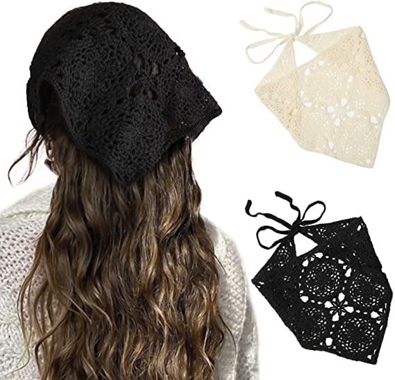 AWAYTR Crochet Bandana Head Kerchief Hair Scarf 2Pcs Knitted Hair ...