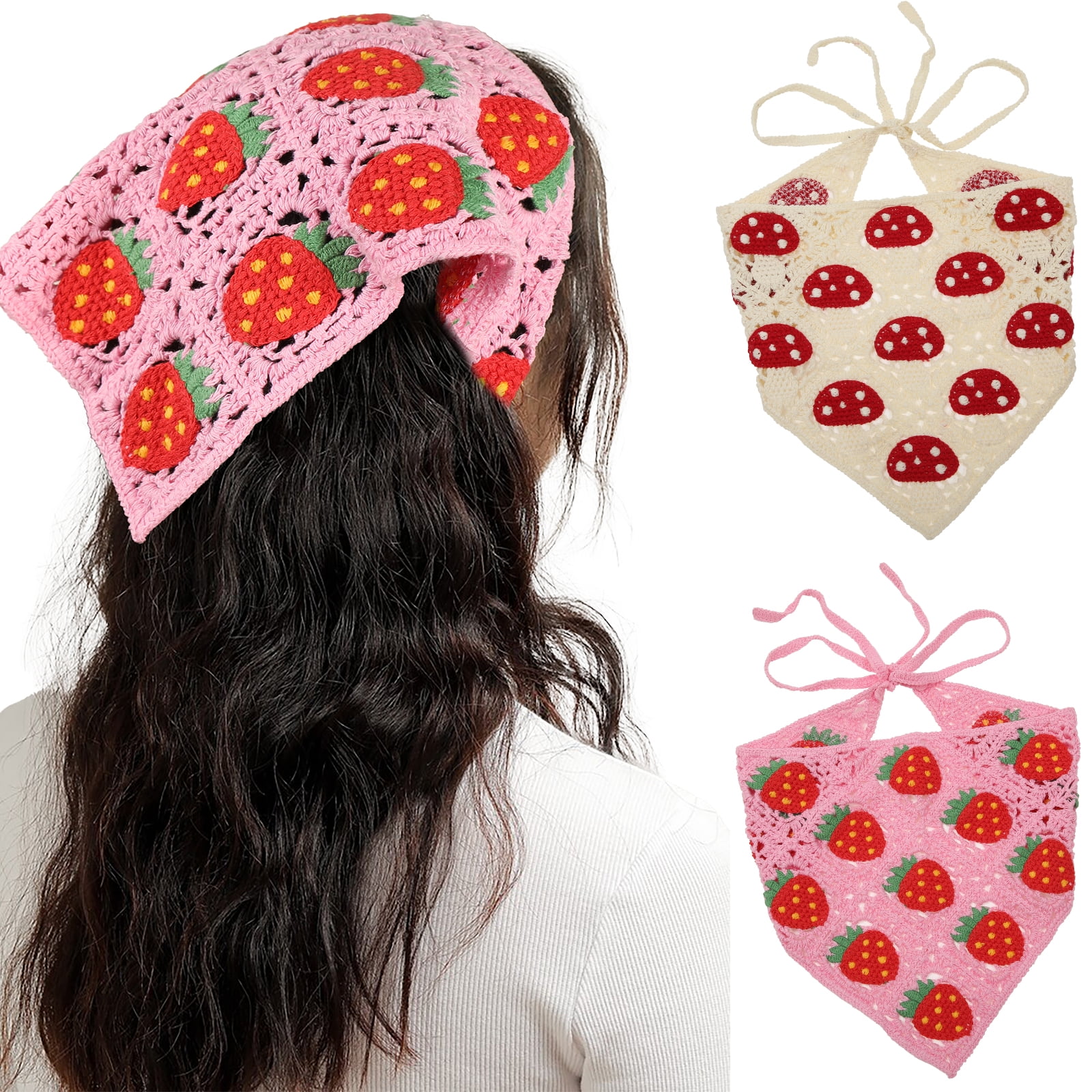 AWAYTR 2 Pcs Floral Crochet Hair Bandanas Headscarf Women Hair Scarf ...