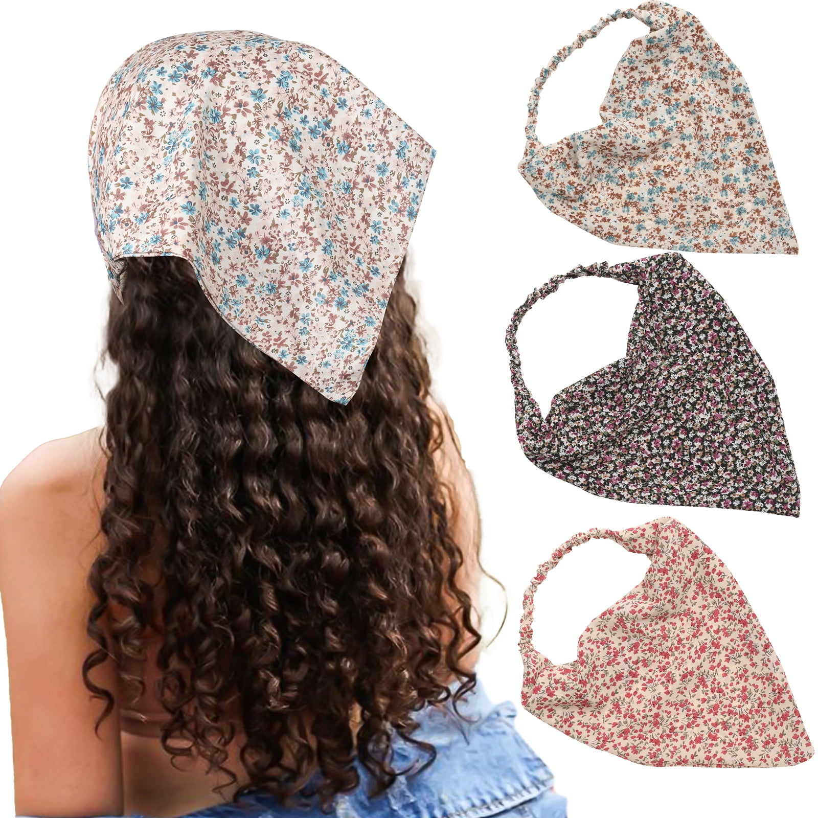 AWAYTR Floral Elastic Hair Scarf Headbands, Chiffon Pre-Tied Triangle ...