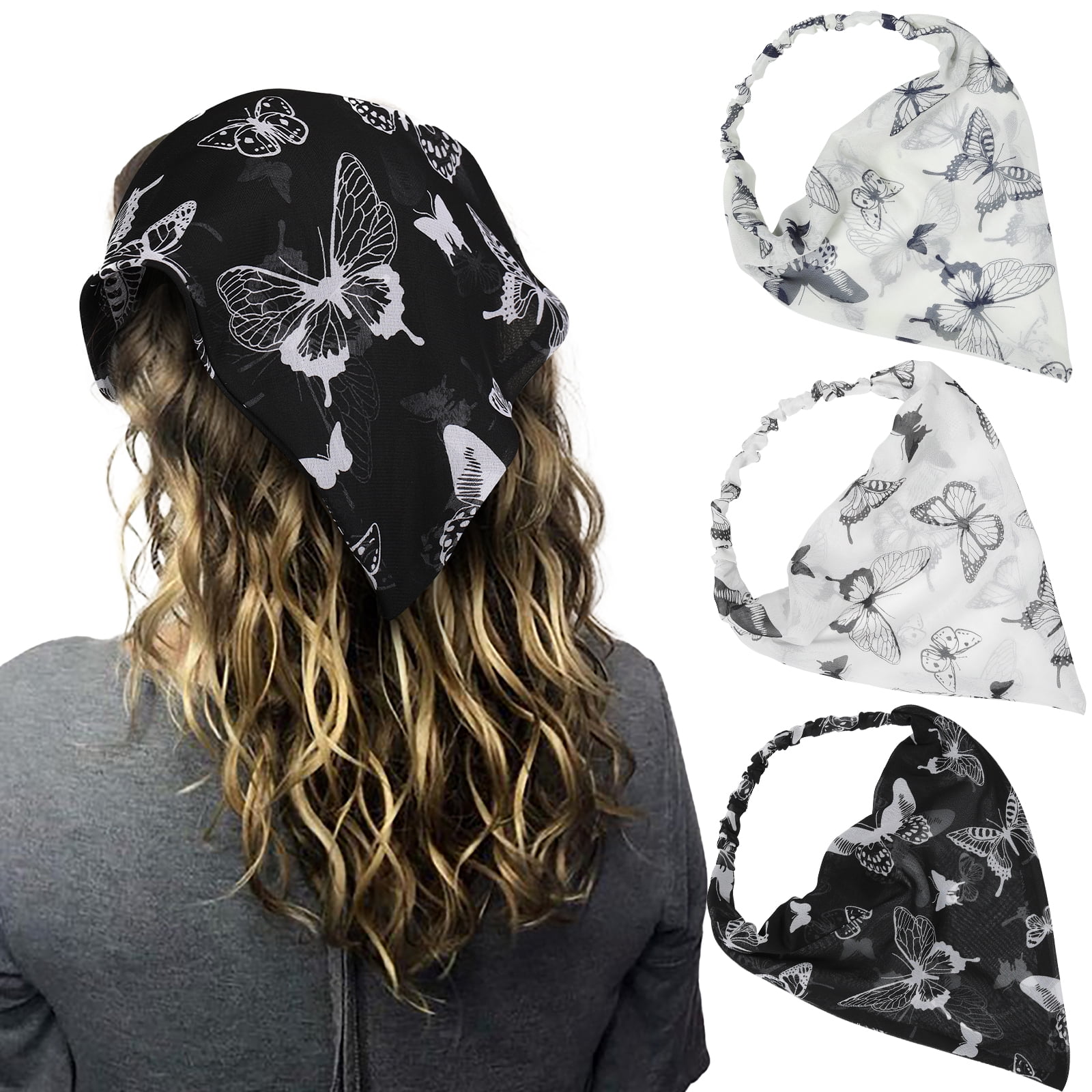AWAYTR 3 Pcs Floral Elastic Hair Scarf Headbands Hair Bandanas Head ...