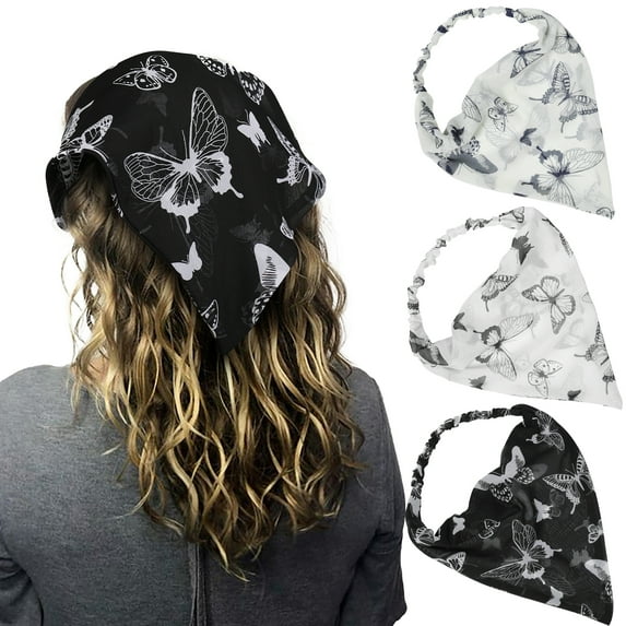 AWAYTR 3 Pcs Floral Elastic Hair Scarf Headbands Hair Bandanas Head ...