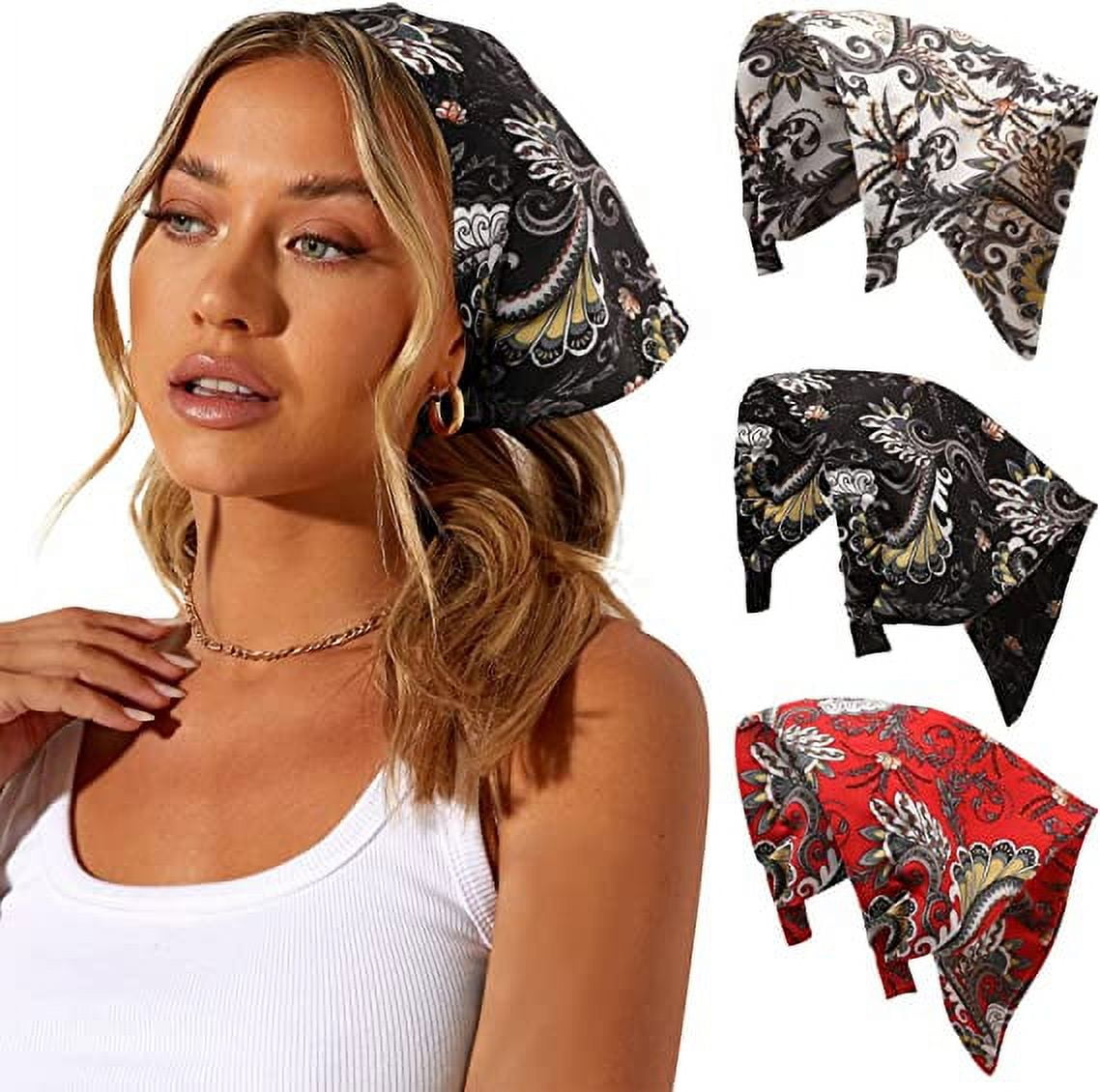 AWAYTR Women Floral Elastic Hair Scarf Headband 3Pcs Chiffon Boho Head ...