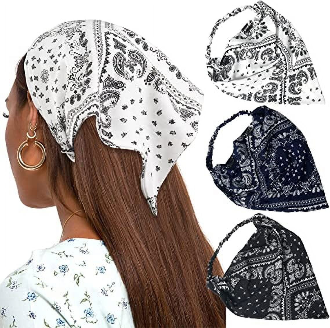 AWAYTR Floral Elastic Hair Scarf Headband 3PCS Chiffon Head Kerchief ...