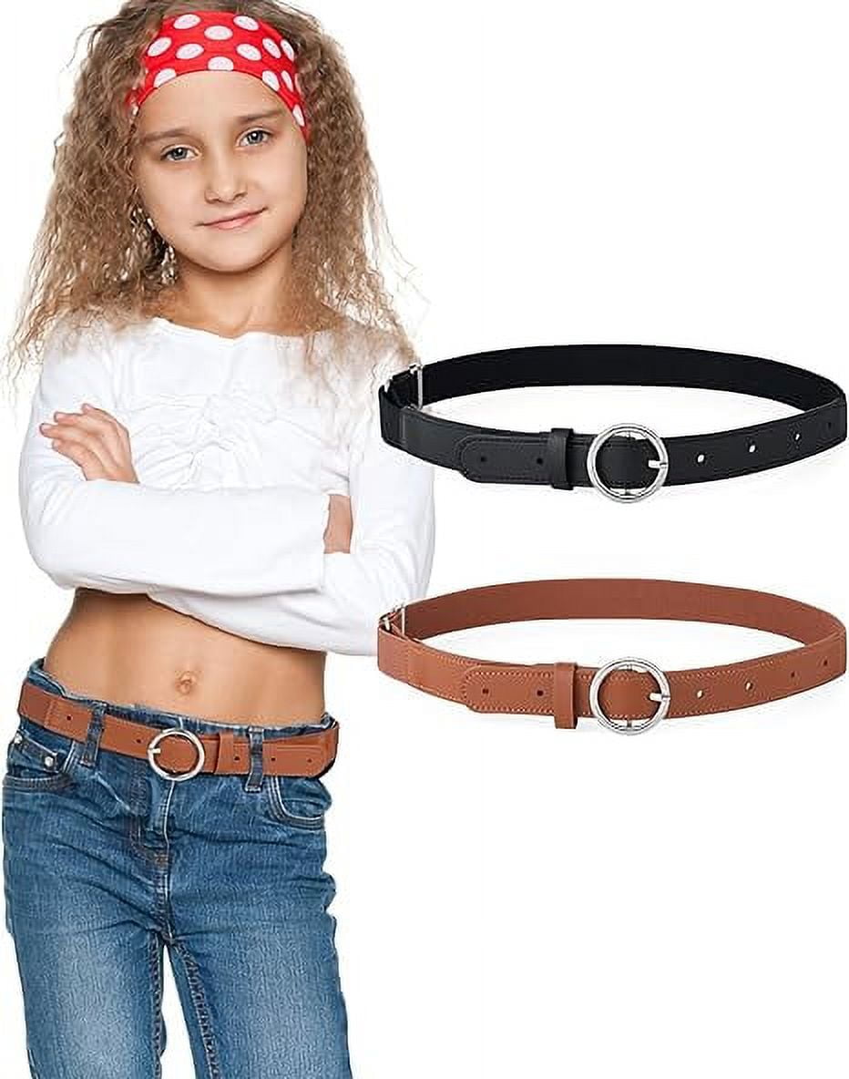 AWAYTR Kids Elastic Leather Belt - 2 Pcs Adjustable PU Round Buckle ...