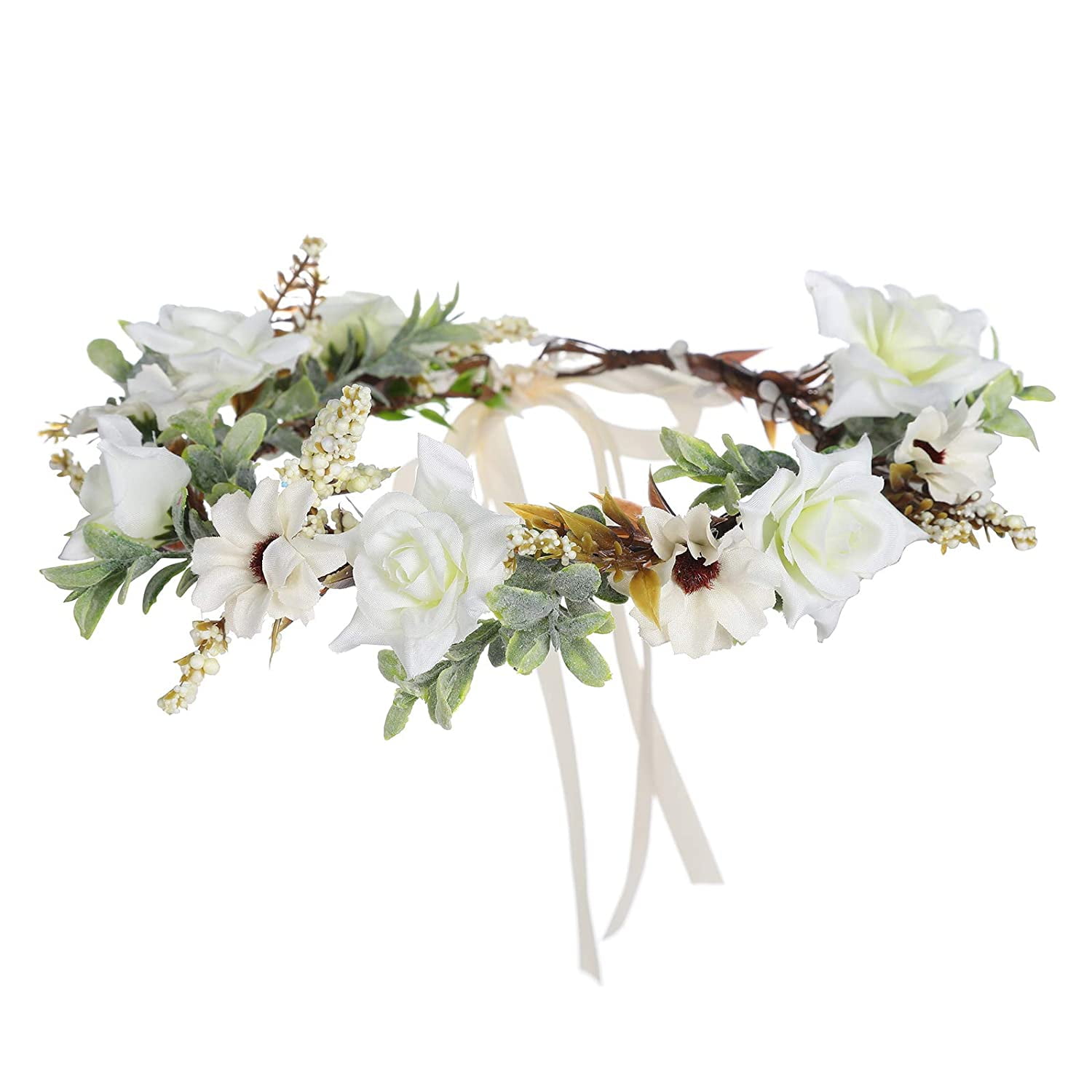 AWAYTR Bride Floral Headpiece - Handmade Leaf Flower Crown Garland Hair ...