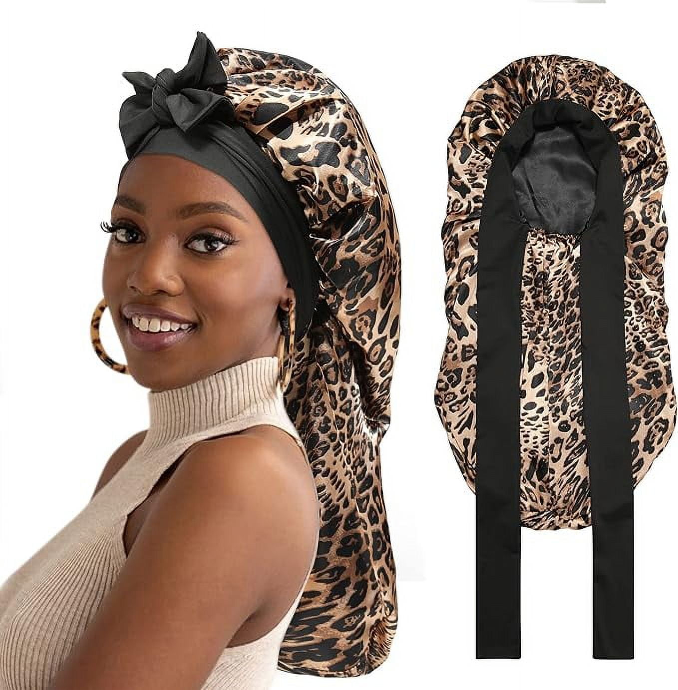 AWAYTR Long Satin Bonnet for Women - Double Layer Elastic Silk Bonnet ...