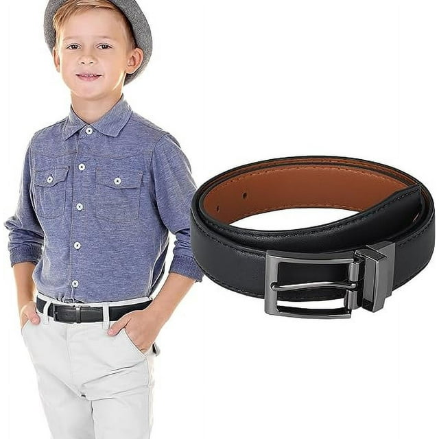 AWAYTR Reversible Kids Belts for Boys - Black and Brown Leather Belt ...