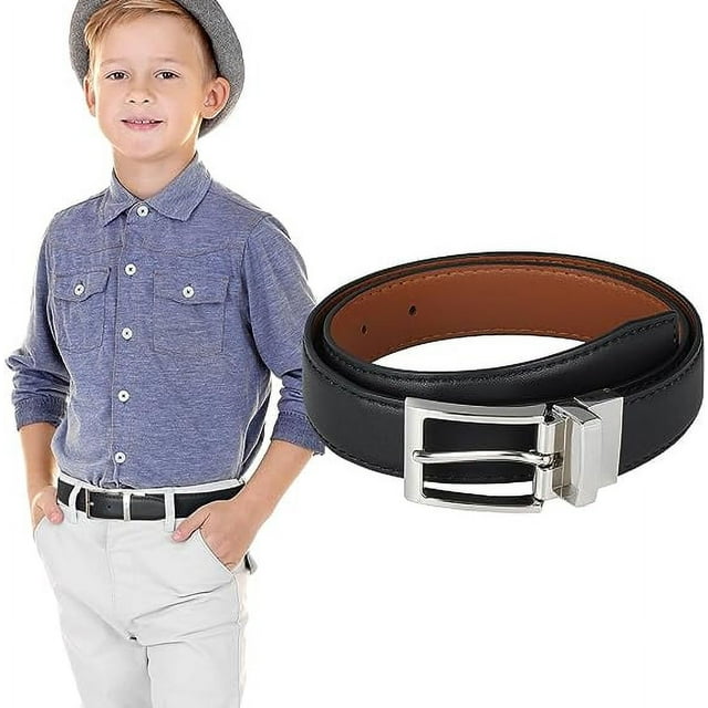 AWAYTR Reversible Kids Belts for Boys - Black and Brown Leather Belt ...