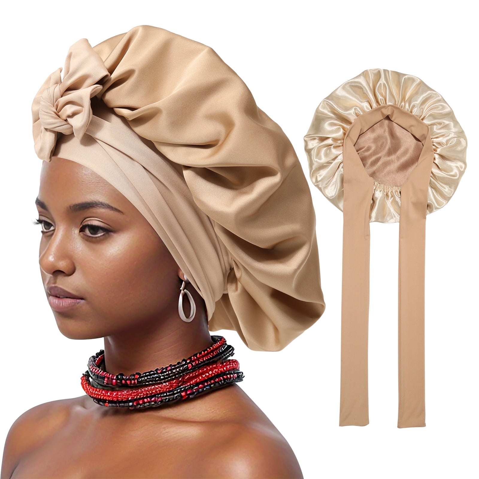 AWAYTR Satin Bonnet Silk Sleep Cap Double Layer Hair Protection with ...