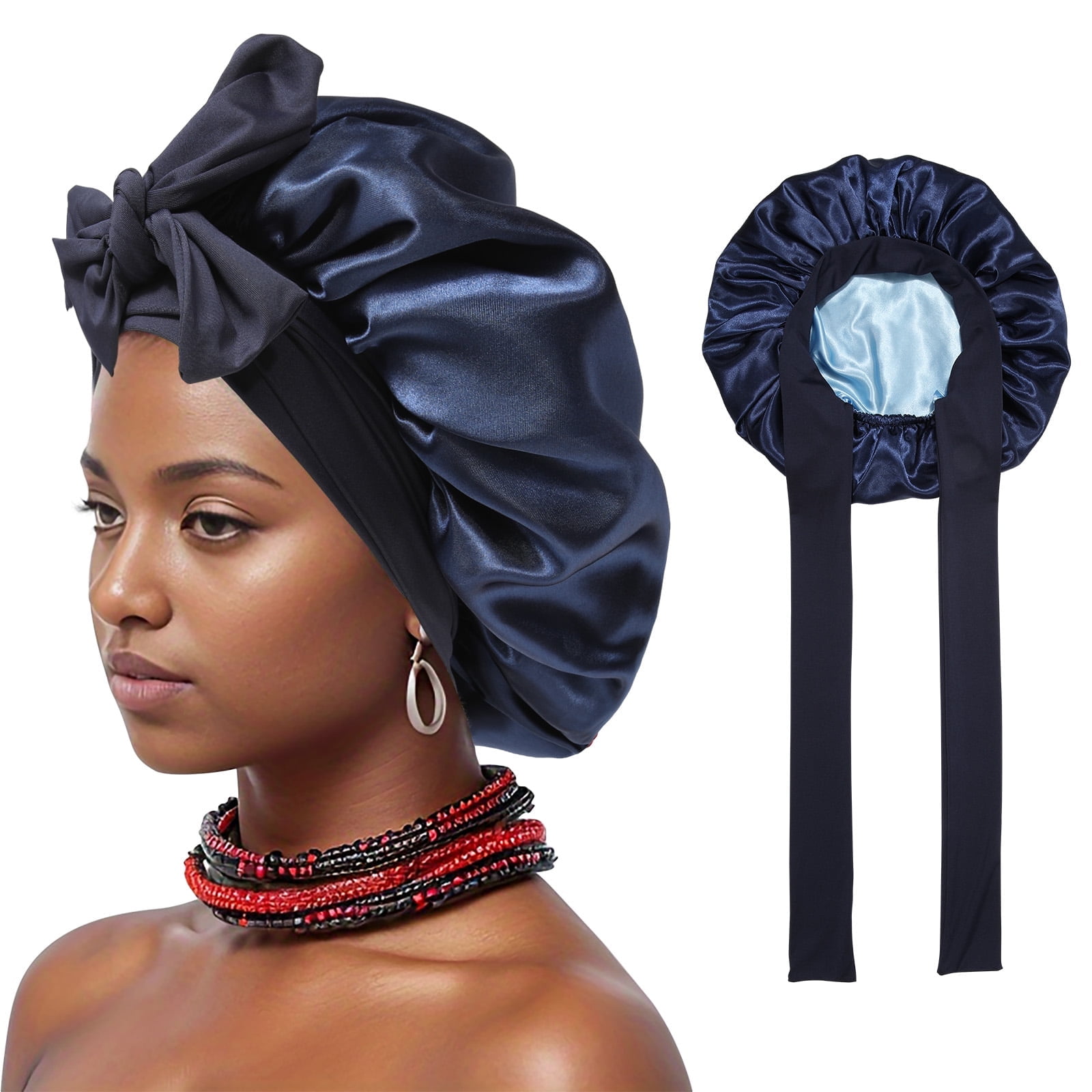 AWAYTR Satin Bonnet, Silk Sleep Cap, Double-Layer Hair Protection ...
