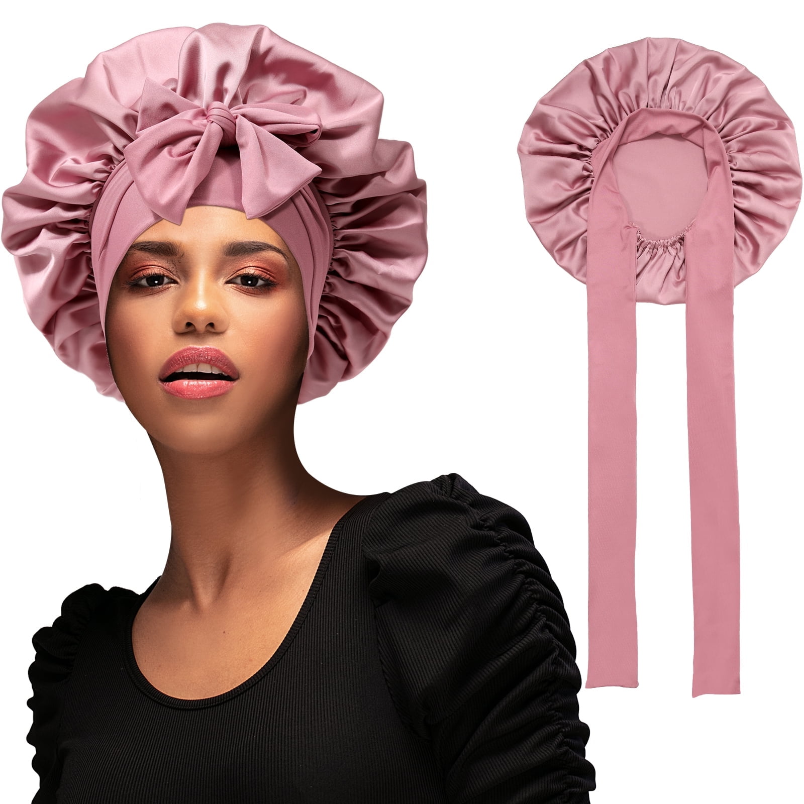 AWAYTR Satin Hair Bonnet Silk Sleeping Bonnets for Curly Hair Hair Wrap ...