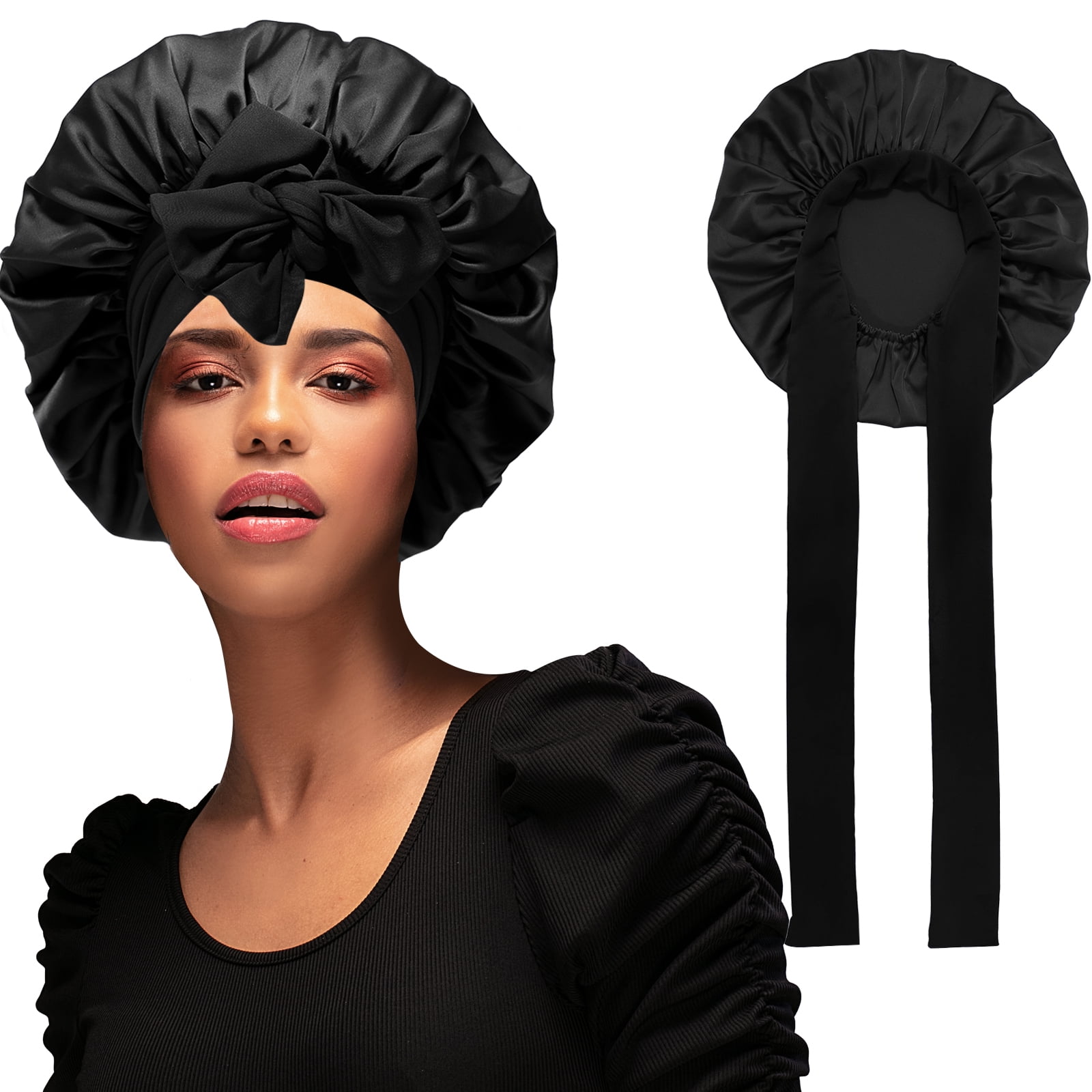 AWAYTR Satin Hair Bonnet Silk Sleeping Bonnets for Curly Hair Hair Wrap ...