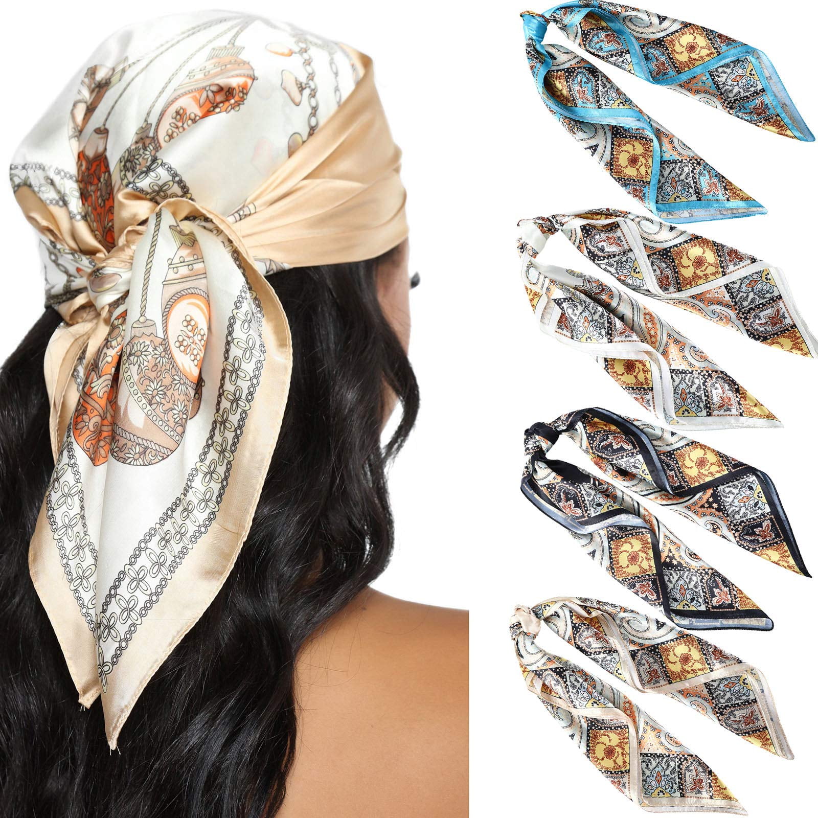 AWAYTR 4 Pcs Silk Satin Square Head Scarves, Multi-color 23.6 inches ...
