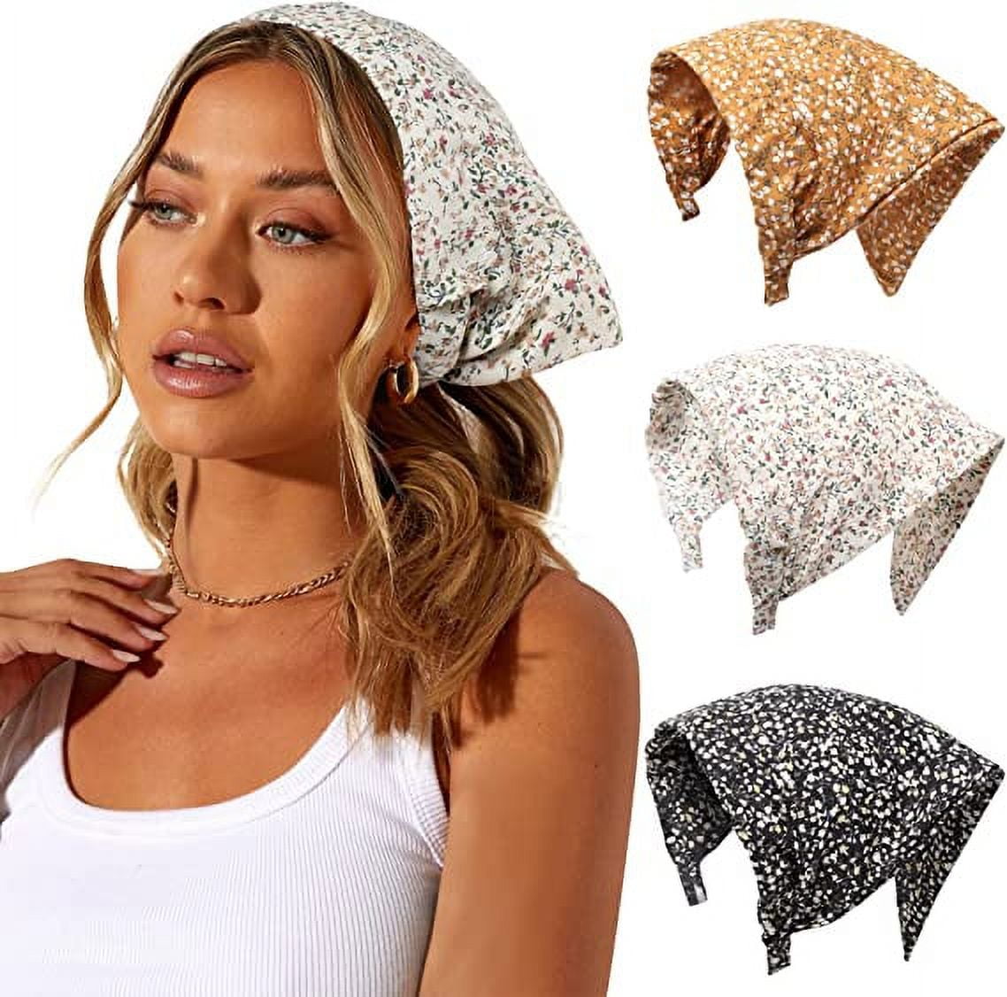 AWAYTR Women Floral Elastic Hair Scarf, Chiffon Boho Headband, Vintage ...