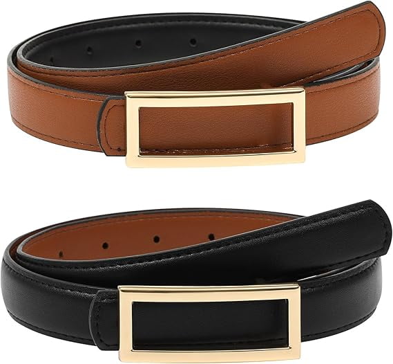 AWAYTR Women Reversible Leather Belt - Two-in-One Women Skinny Belt for ...