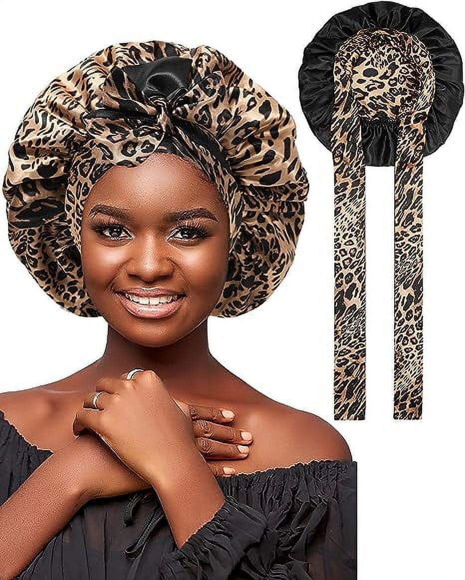 AWAYTR Women Satin Bonnet Silk Hair Reversible Sleep Cap with Tie ...