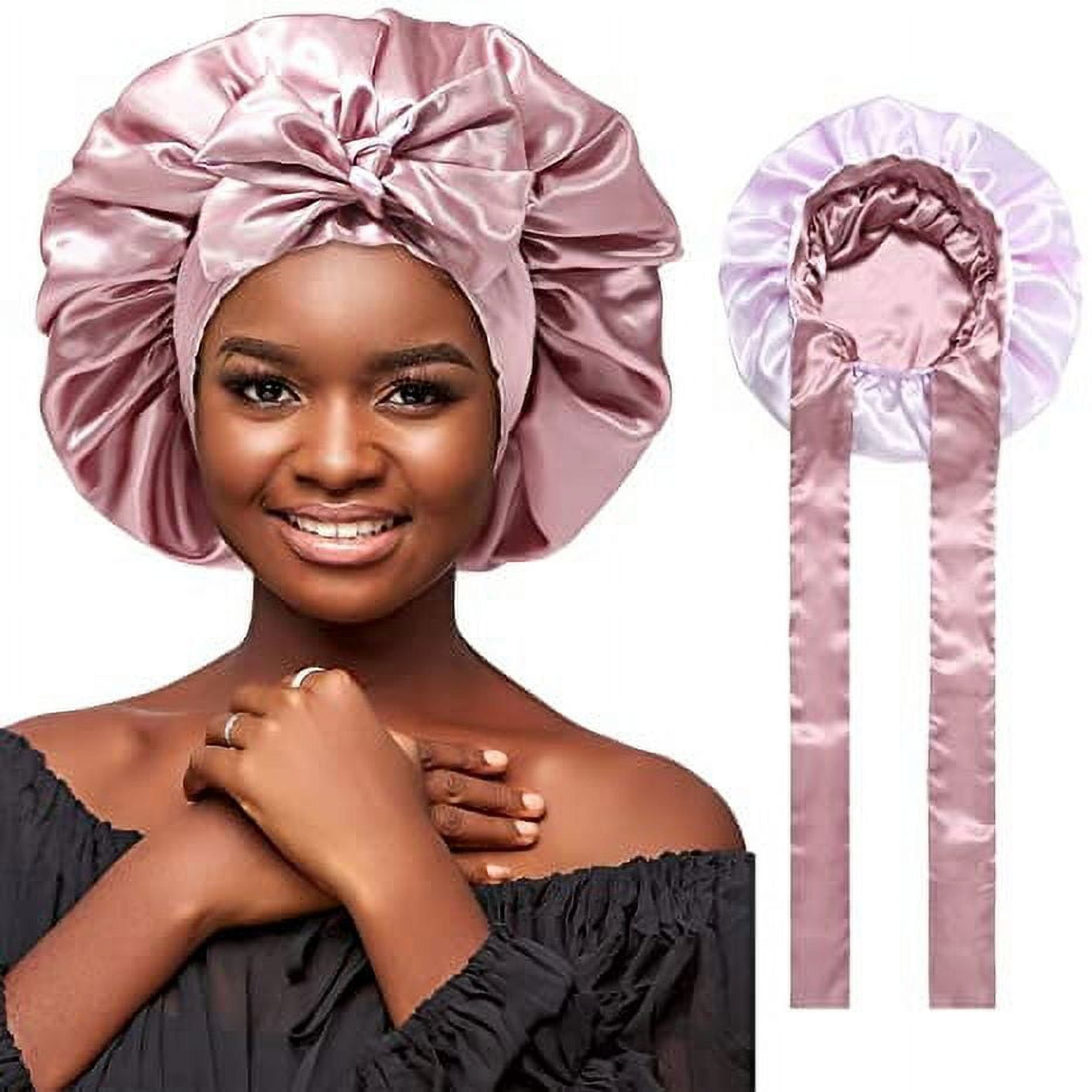 AWAYTR, Women Satin Bonnet, Reversible Silk Hair Wrap with Tie Band ...