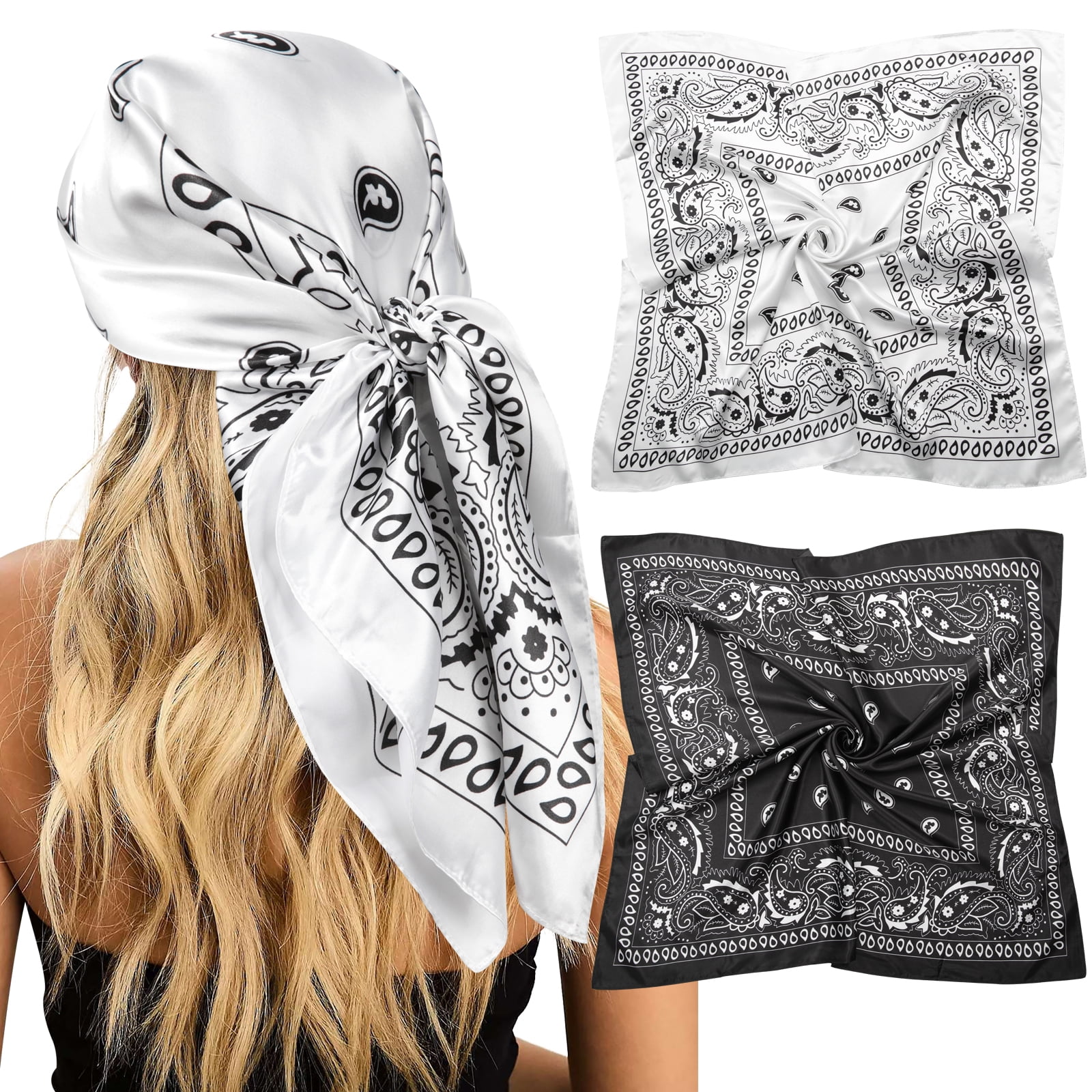 AWAYTR Women's Large Satin Square Head Scarf, 2Pcs - Walmart.com