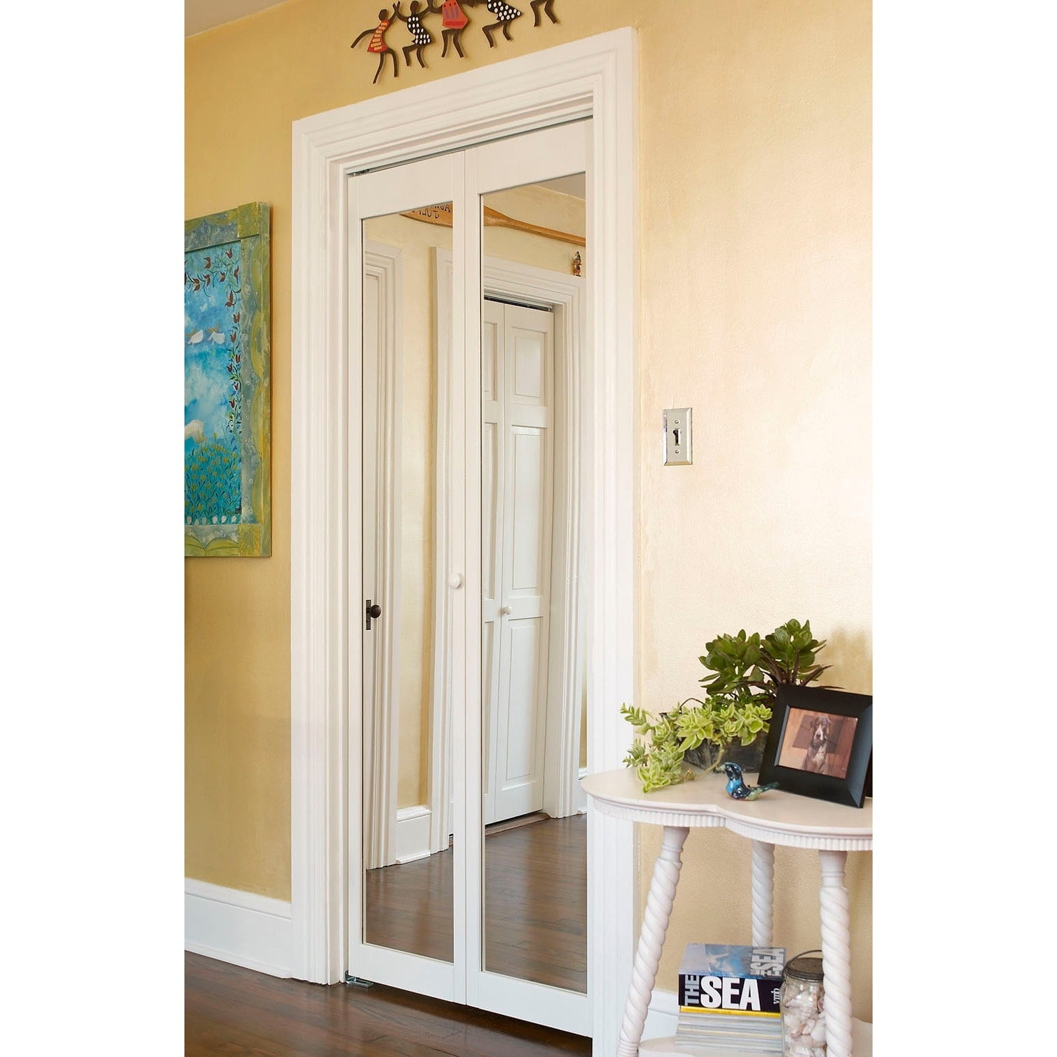 "AWC Traditional Glass Mirror Bifold Door, Foldable Interior Closet ...