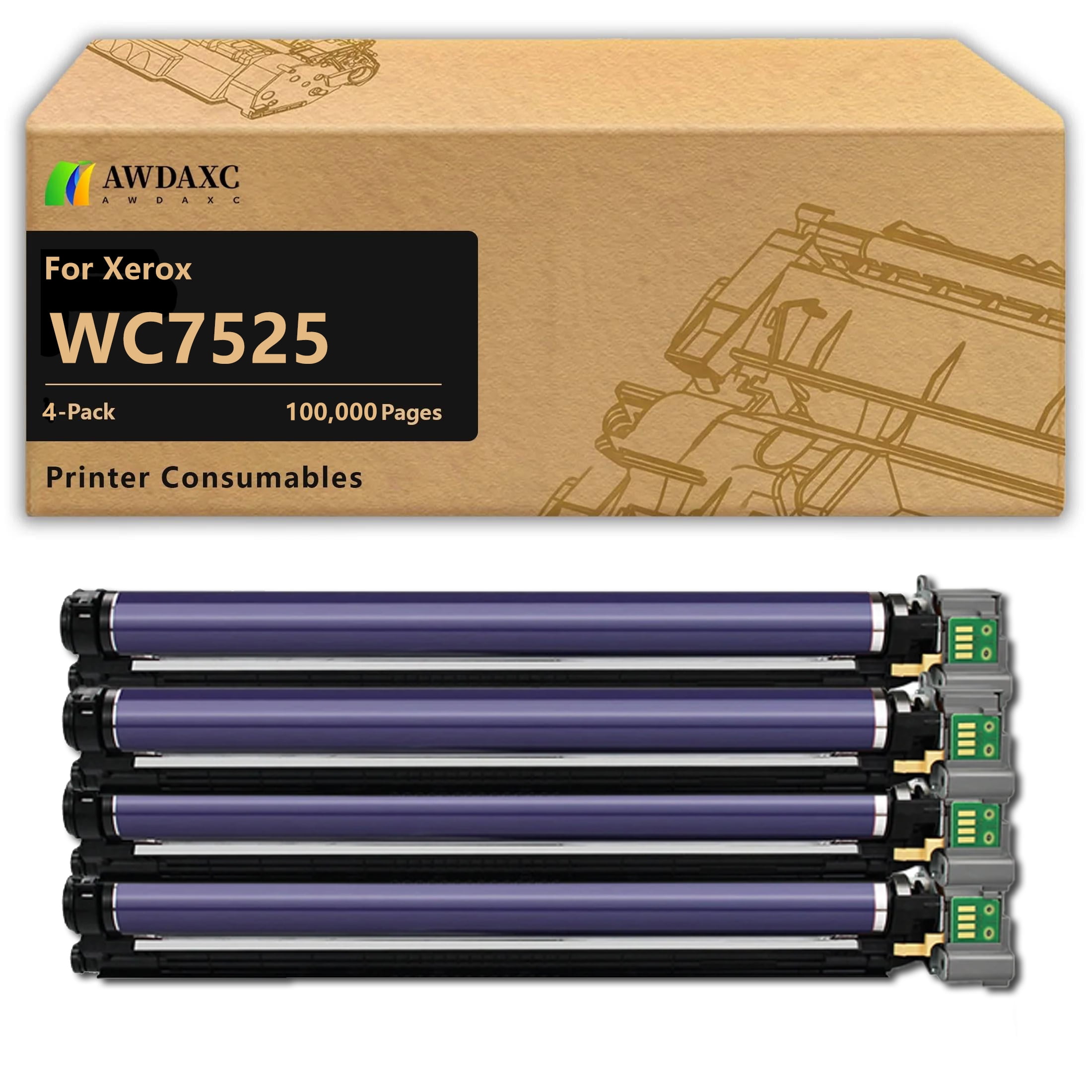 AWDAXC 4 Pack WC7525 Drum Cartridges 013R00662 Compatible for Xerox ...