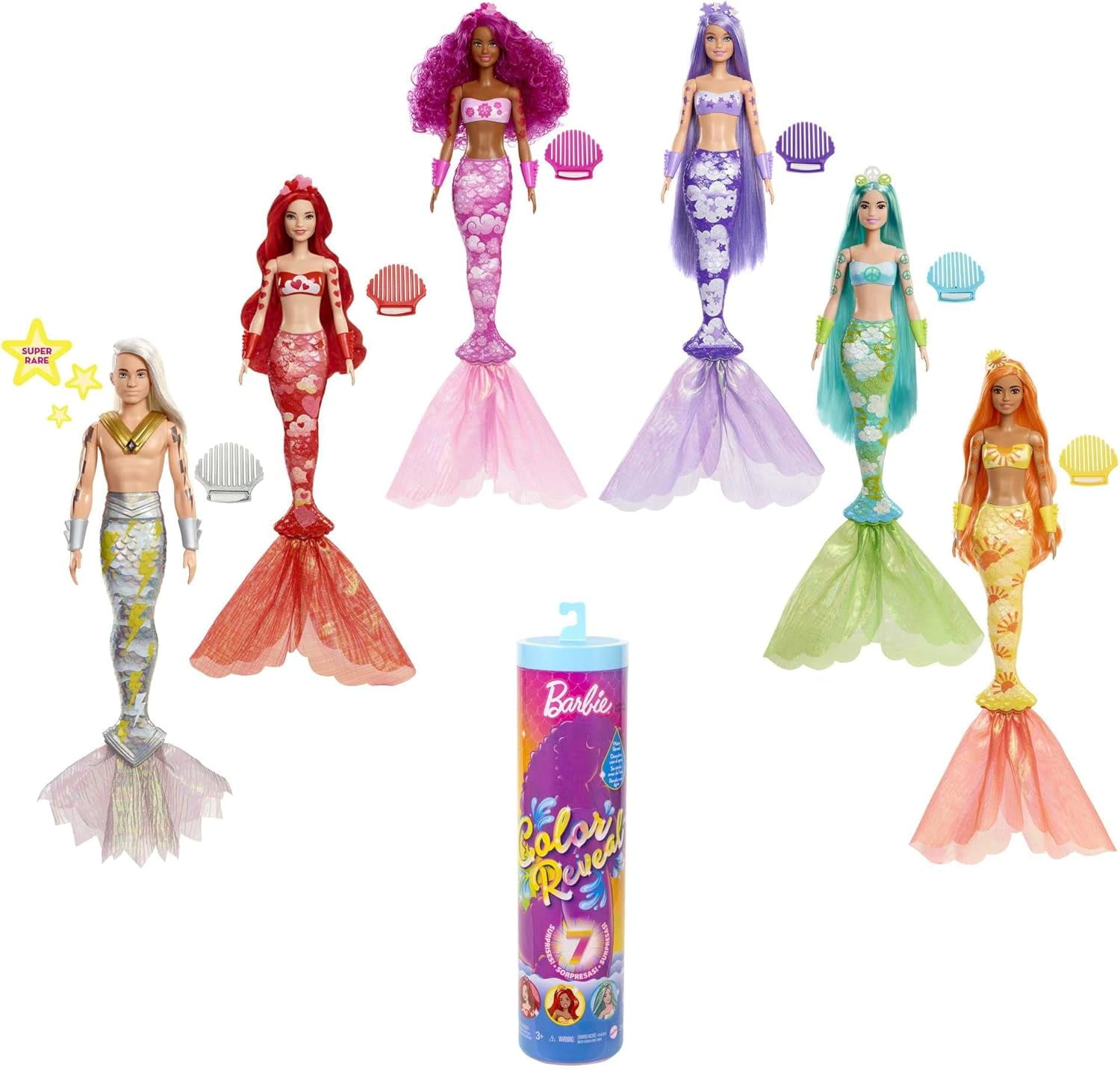 AWE Color Reveal Doll & Accessories, Rainbow Mermaid Series, 7 ...