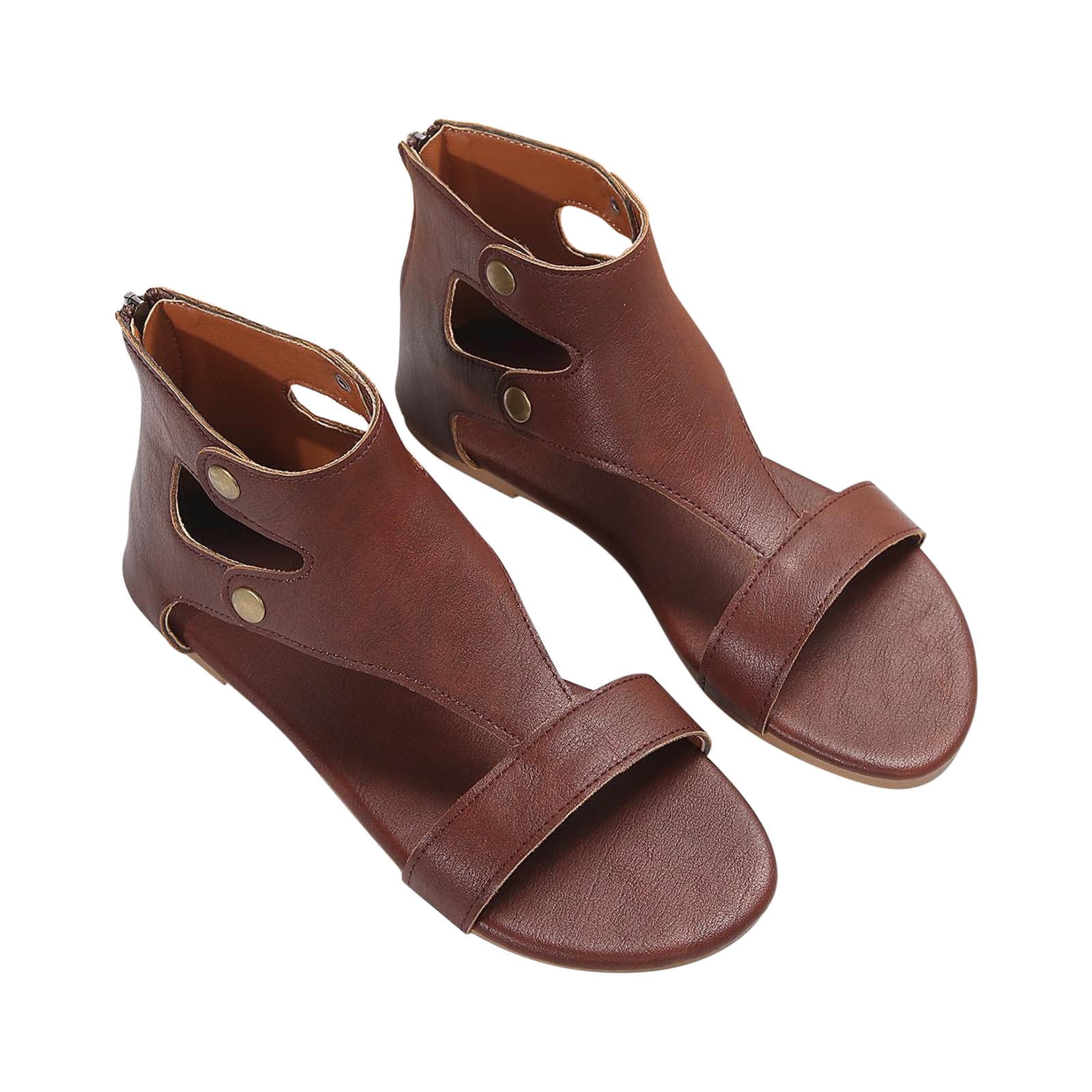 AWEJON Wedges for Women, Summer Womens Sandals, Large Size Flat Zipper ...