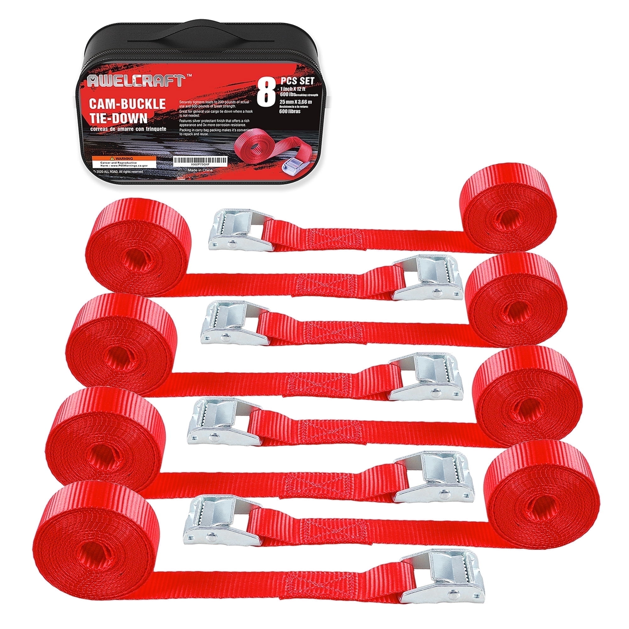 AWELCRAFT, Lashing Tie Down Strap, 1 inch x 12 ft, Up to 600 lb ...