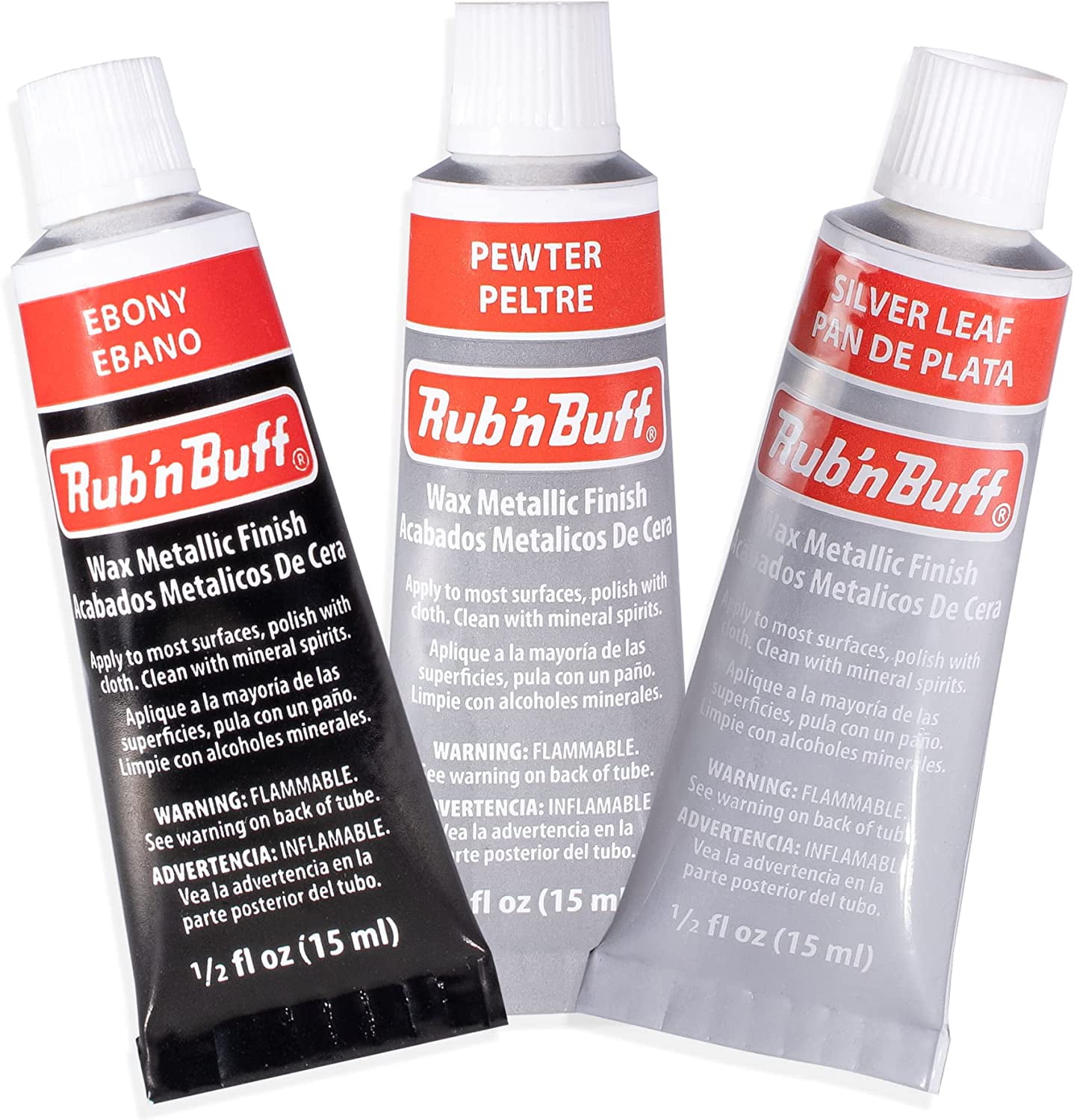 AWER Rub n Buff Wax Metallic Finish Grey Kit - Ebony Silver Leaf and Pewter 15ml Tubes ...