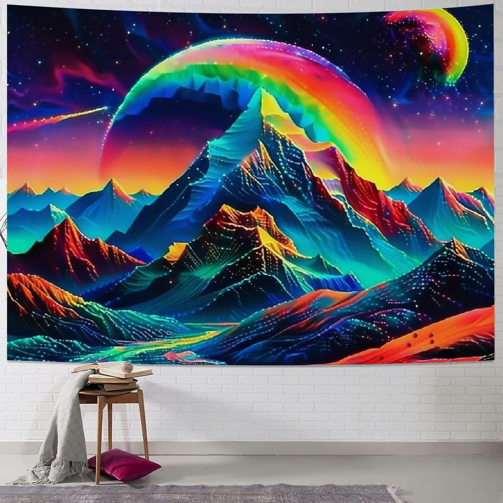 AWERP Black Posters Sun Mountain Tapestry for Bedroom, UV Reactive ...