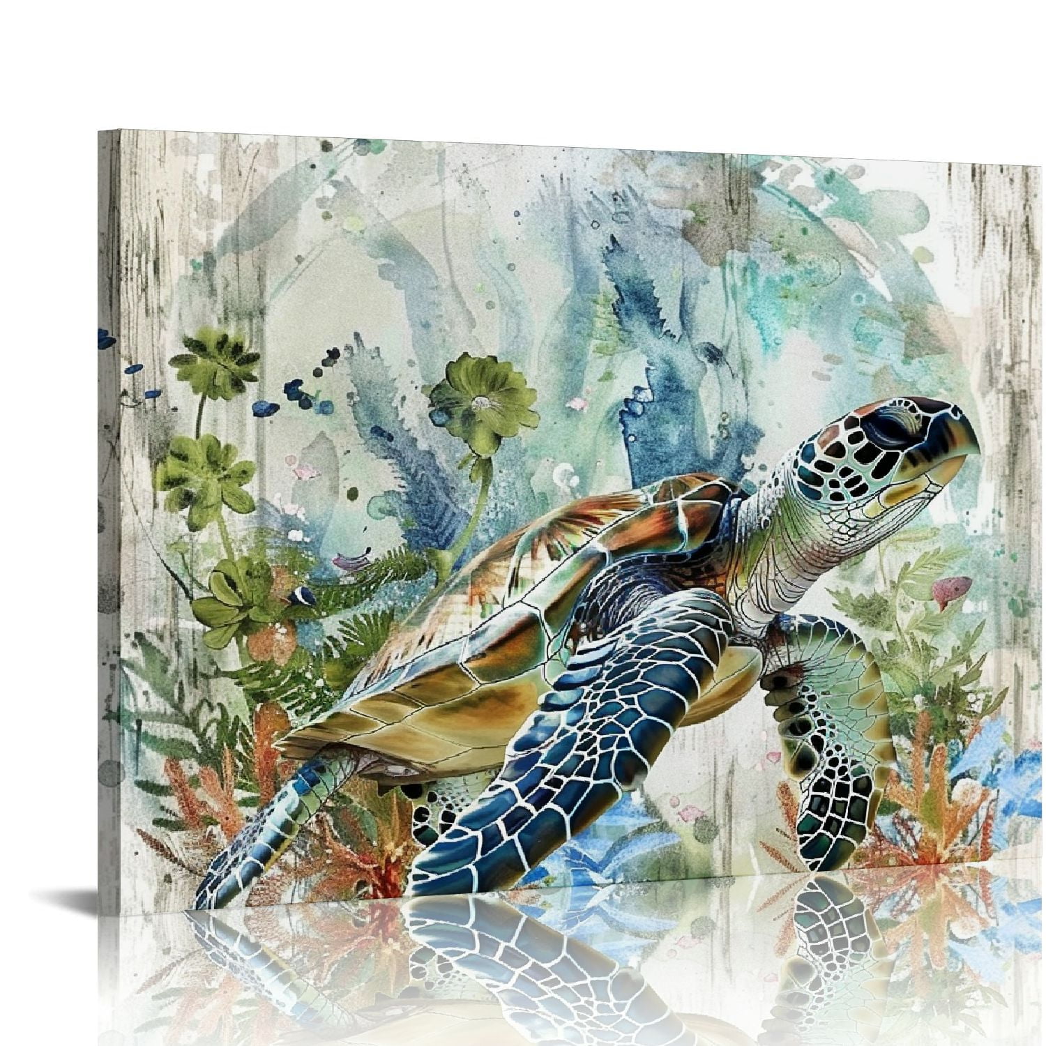 AWERP Canvas Wall Art Coastal Decor Sea Turtle Canvas Picture Framed ...