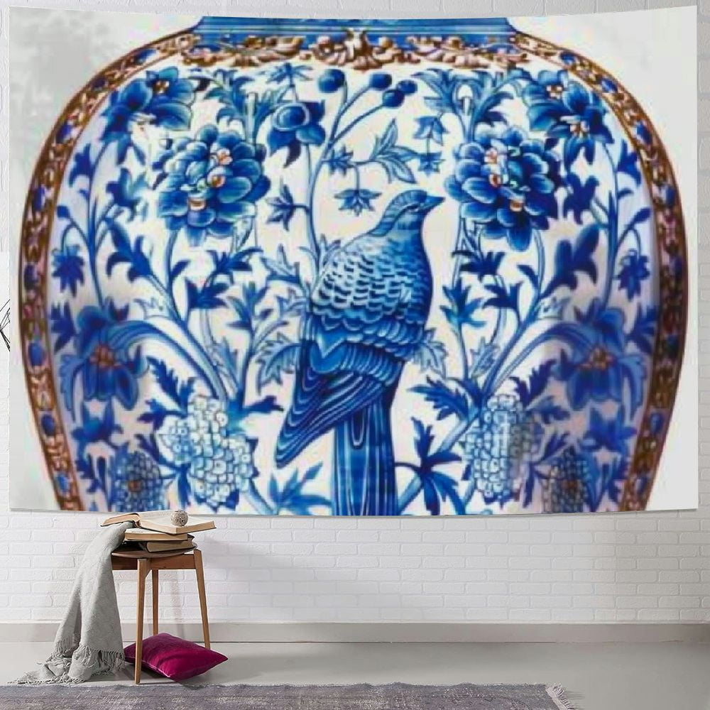 Jiayy Chinese Style Blue And White Porcelain Printing Vase Tapestry (7 ...