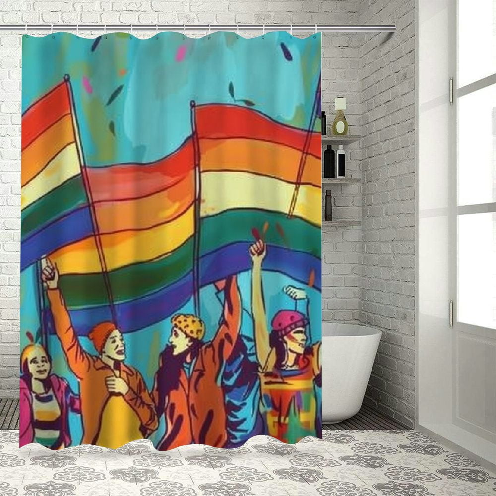 Awerp Shower Curtain Waterproof Multiple Sizes Lgbt Poster Rainbow Logo