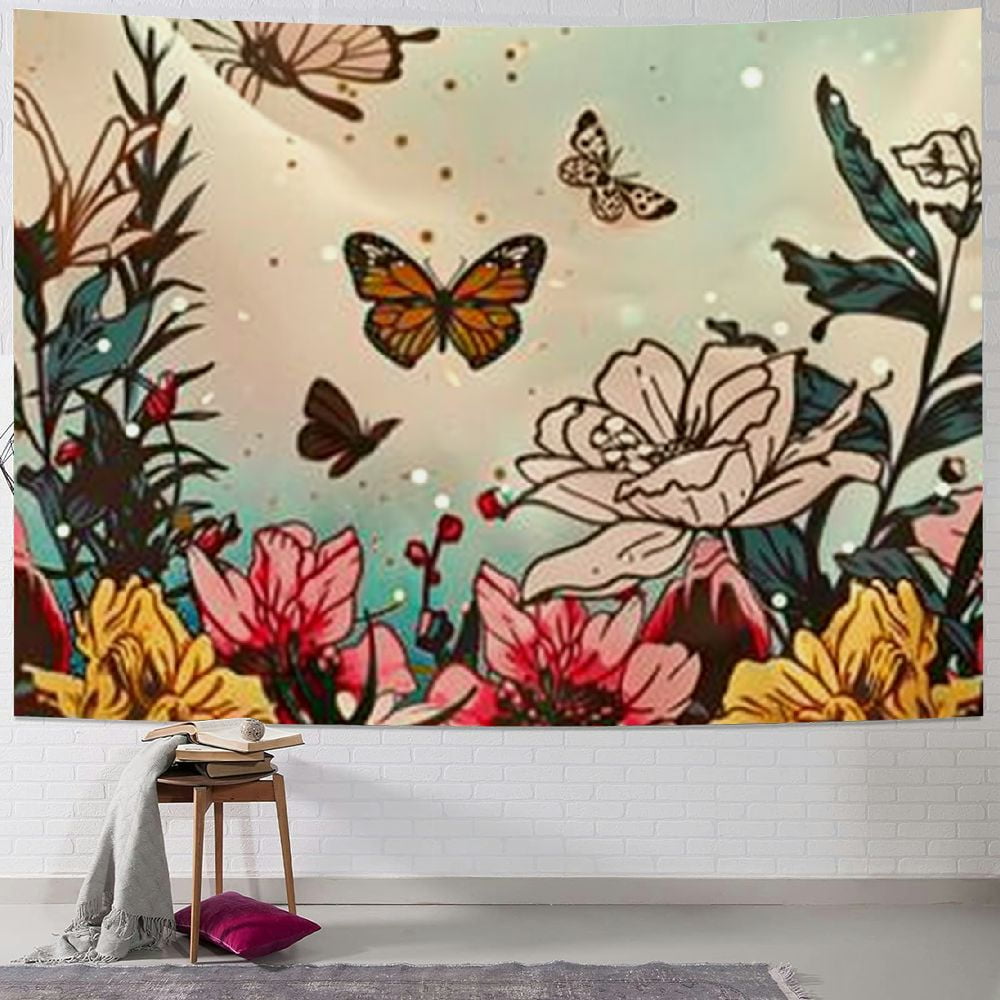 AWERP Tapestry Bedroom Aesthetics Tarot The Sun Butterfly Flowers Small ...