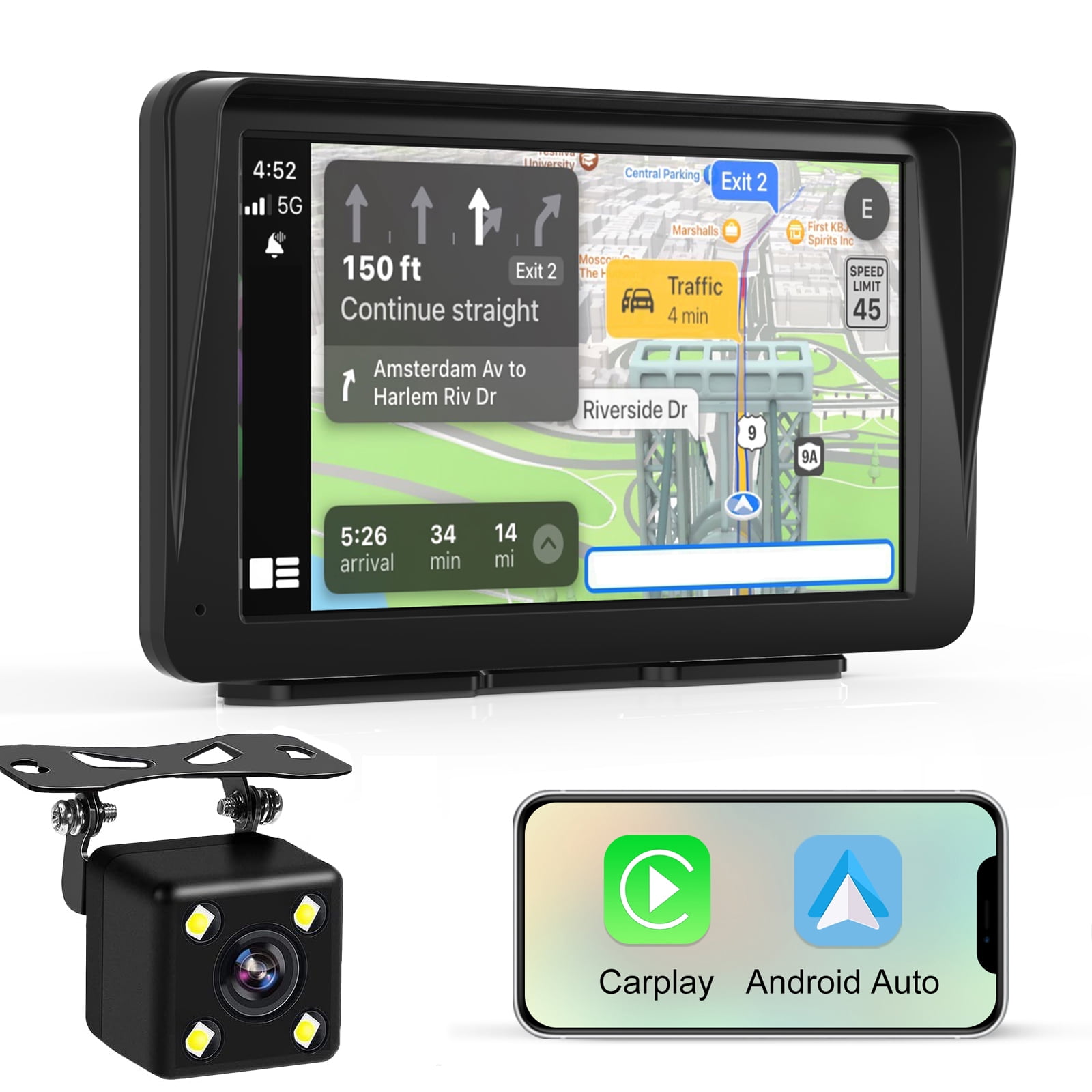 AWESAFE Wireless Carplay Screen for Car, 7" HD Portable Car Stereo ...