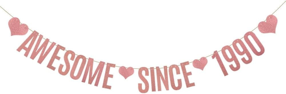 AWESOME SINCE 1990 Banner,Rose Gold Glitter Paper Banner for 35th ...