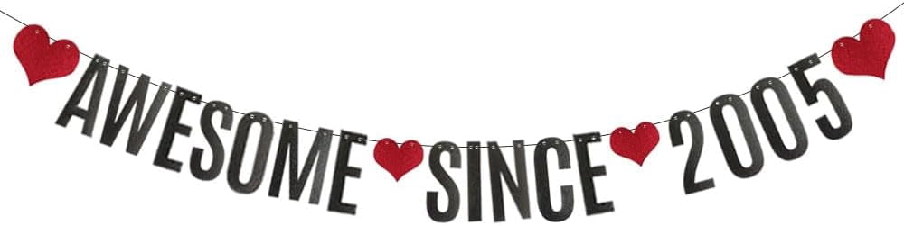 AWESOME SINCE 2005 Banner,Black Glitter Paper Banner for 20th Birthday ...