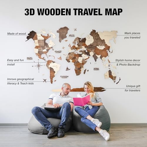 AWESOMETIK MULTICOLOR 3D Wood World Map – 3D Wood Map of the World ...