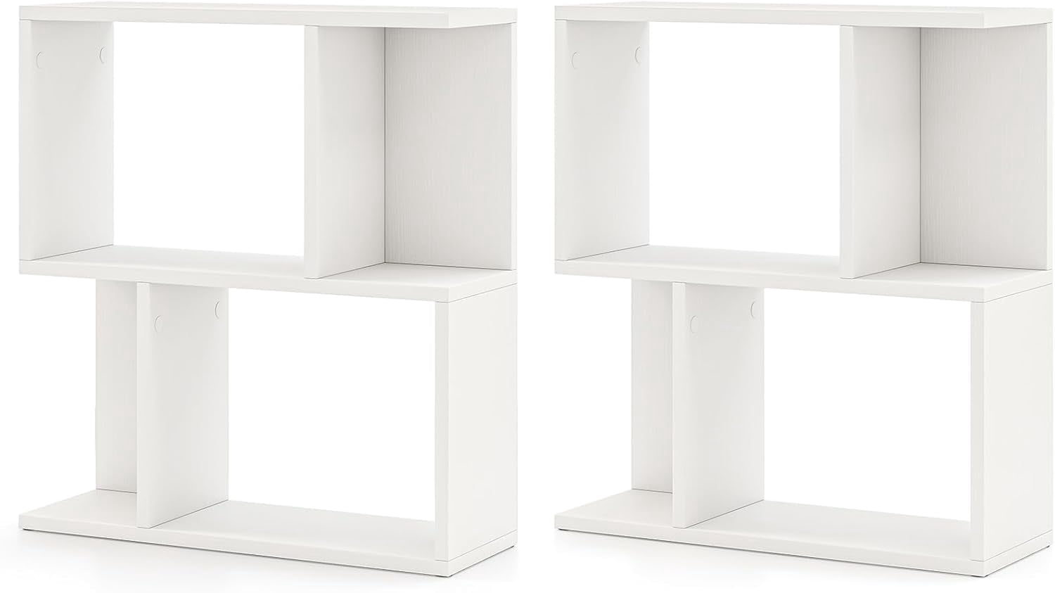 AWFHHT 3 Tier Geometric Bookshelf, S Shaped Open Bookcase with Storage ...