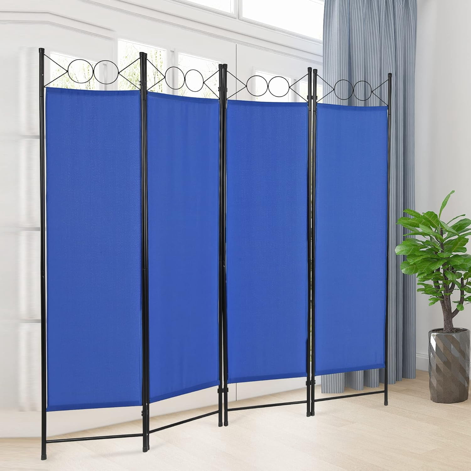 AWFHHT 4 Panel Room Divider,Folding Portable Privacy Divider Metal ...