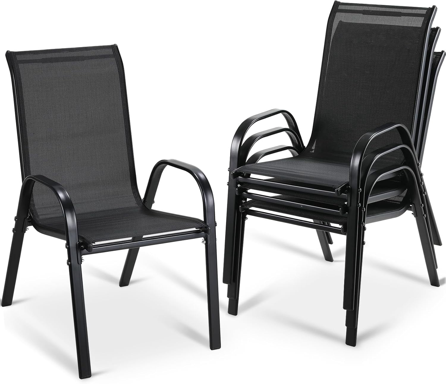 AWFHHT 4 Pcs Patio Dining Chairs, Stackable All Weather Teslin Chair ...